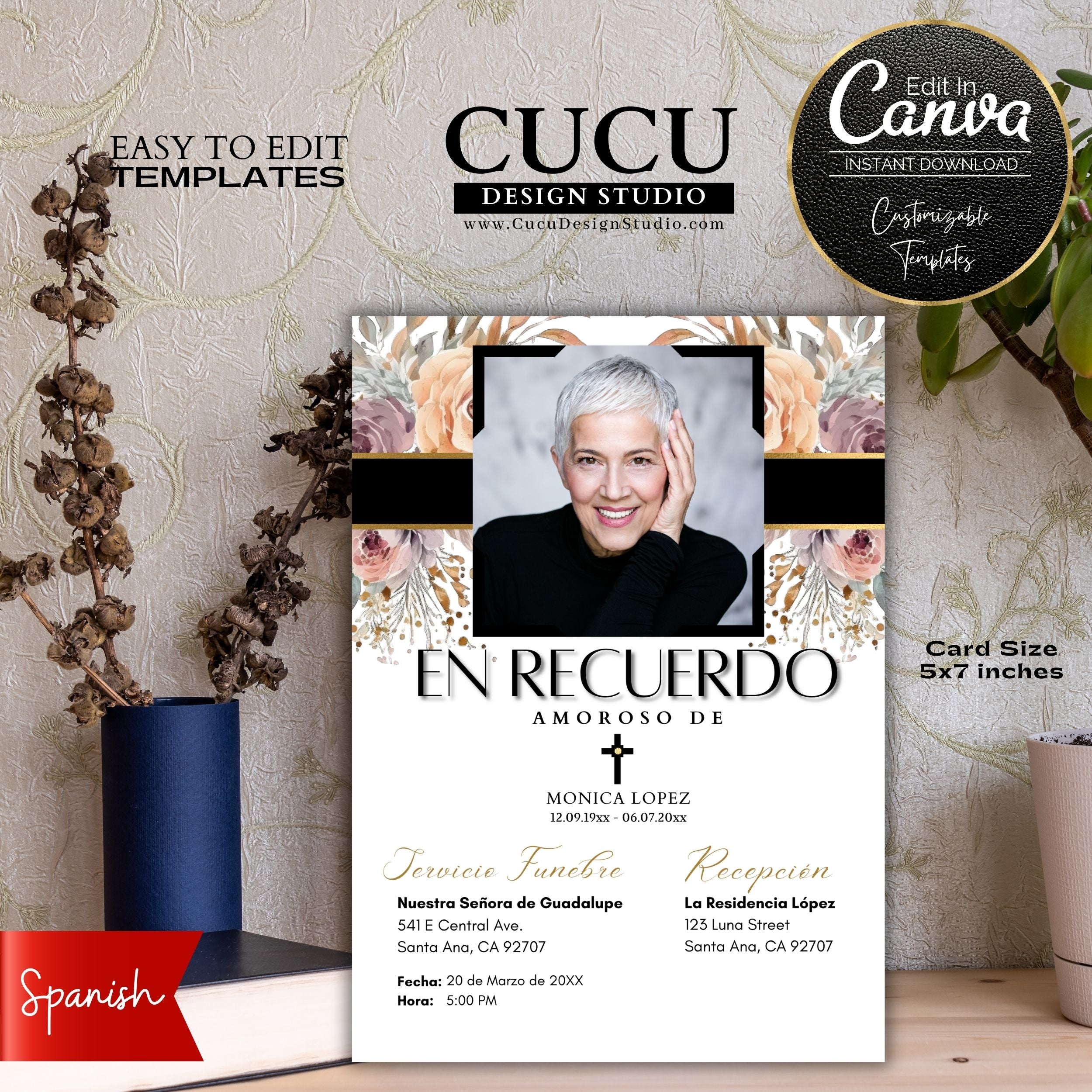 Spanish Funeral Service Announcement Card Template | Custom Funeral Ca – Cucu Design Studio
