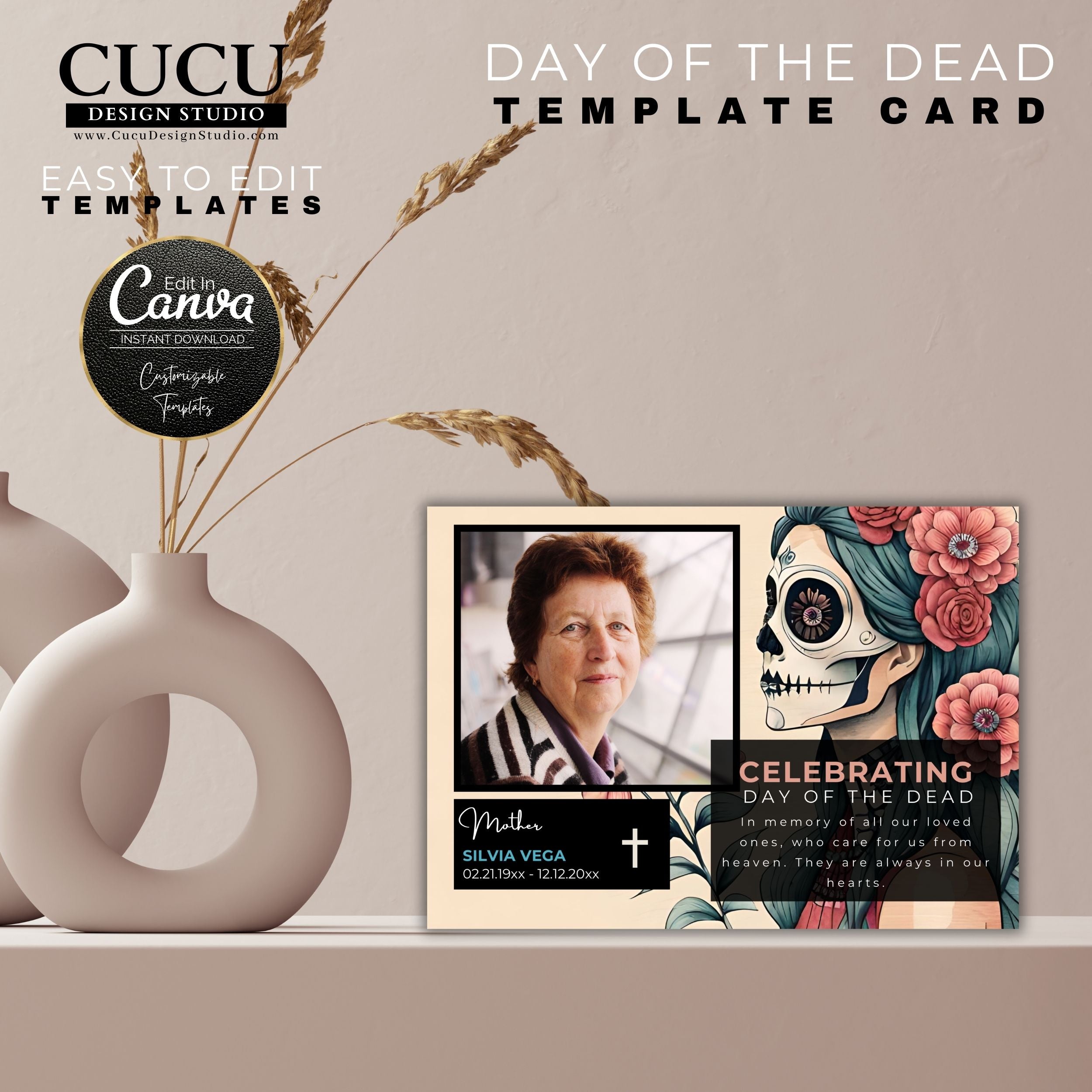 Vintage Catrina Printable Day of the Dead Template Card – Cucu Design ...