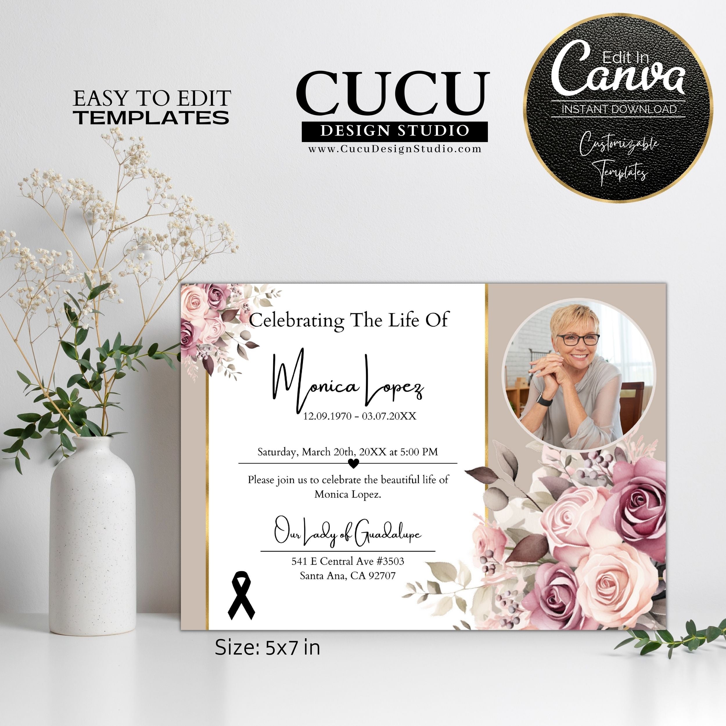 Canva Digital Editable Celebration of Life Card – Cucu Design Studio