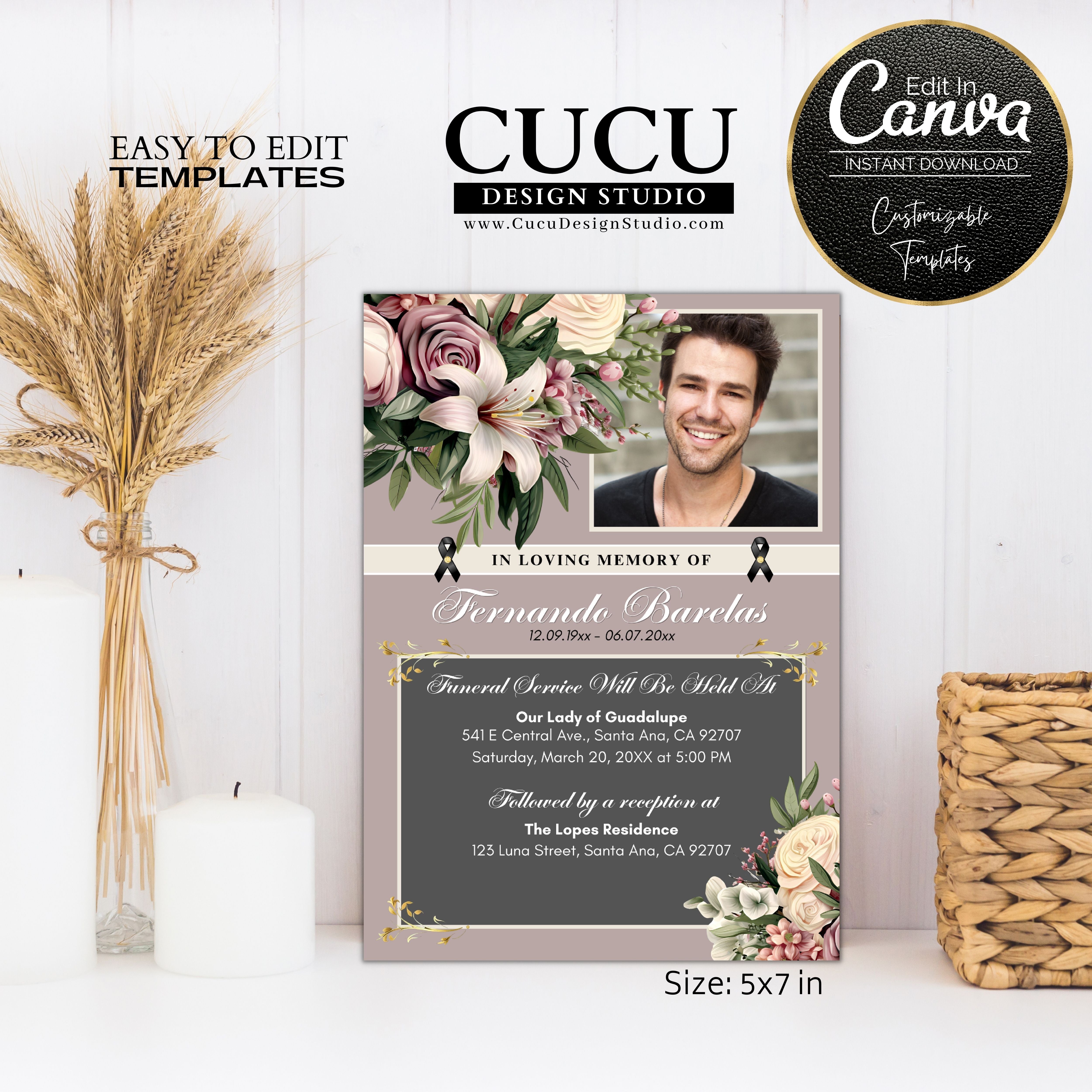 Electronic Digital Funeral Invitation Card Template – Cucu Design Studio