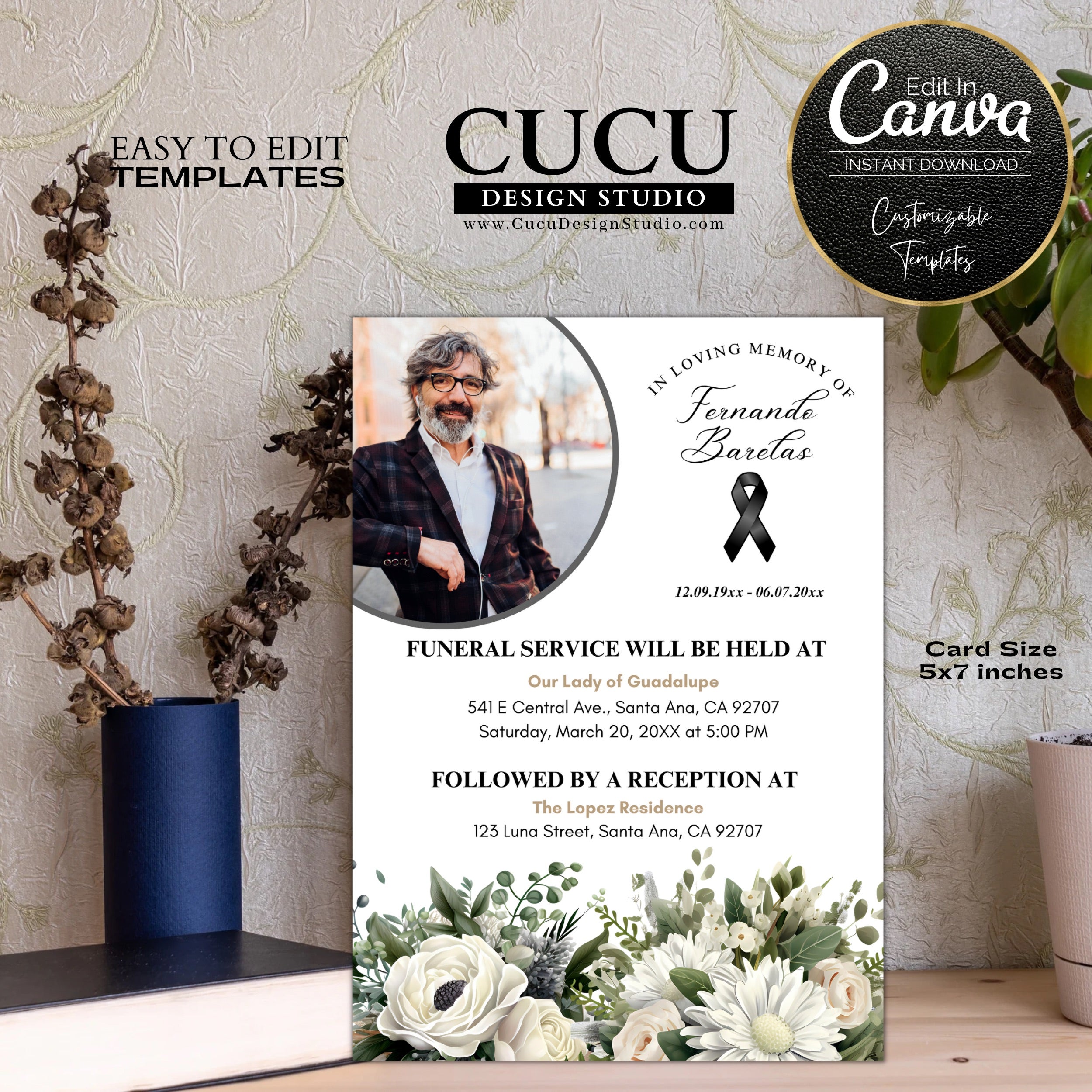 Remembrance Funeral Invitation Card Template – Cucu Design Studio