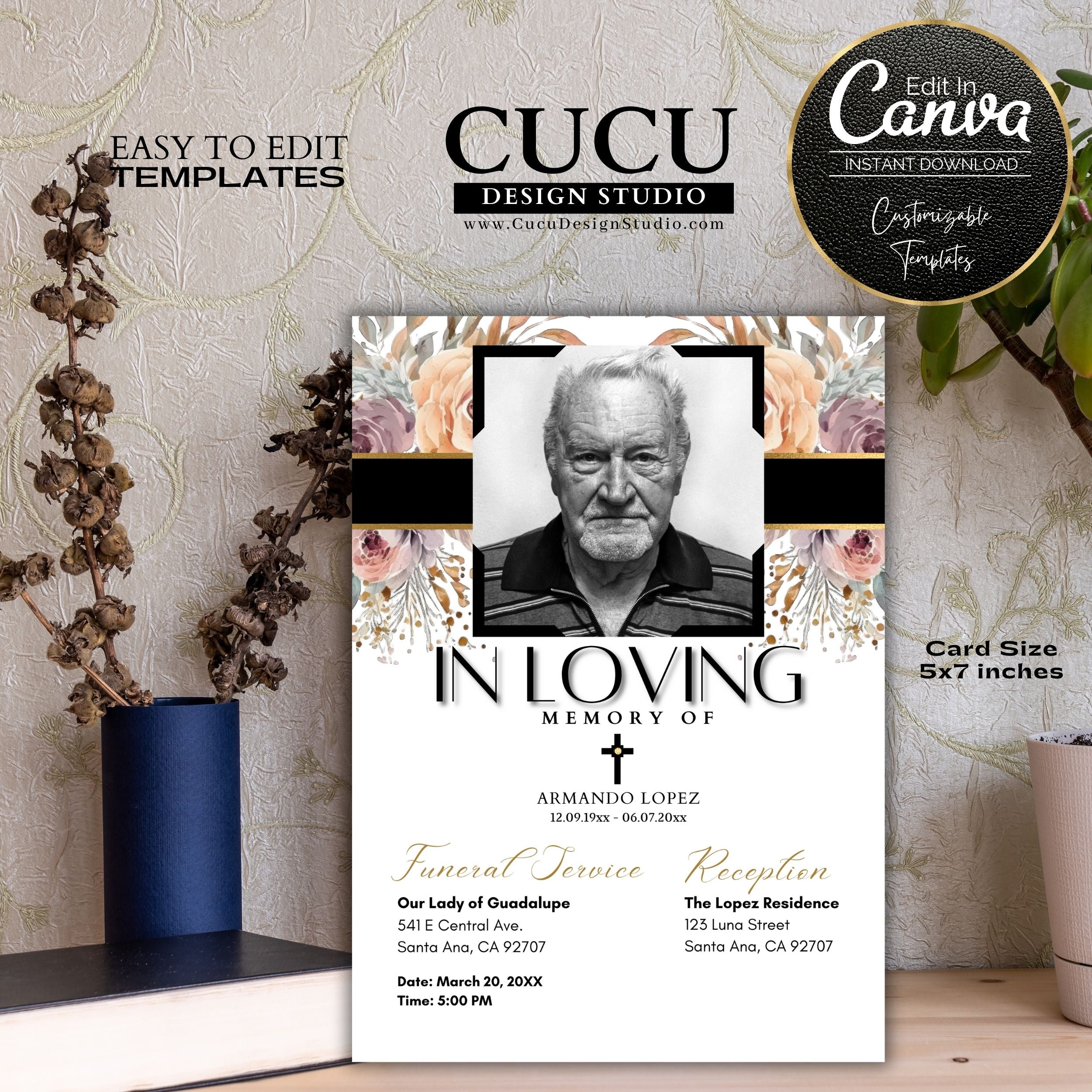 Personalized Memorial Card Template | Instant Download Funeral Card ...