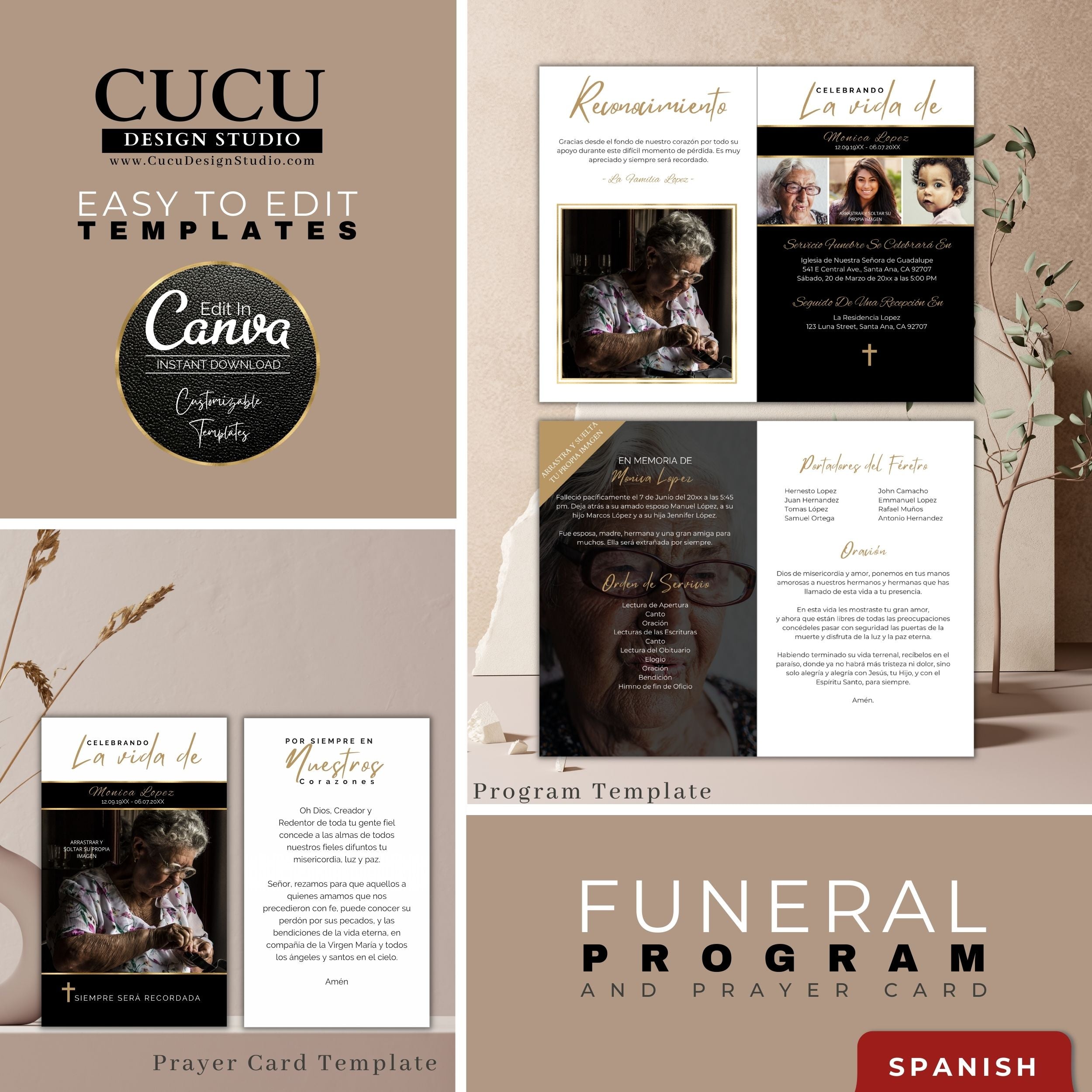 Spanish Editable Funeral Program and Prayer Card – Cucu Design Studio