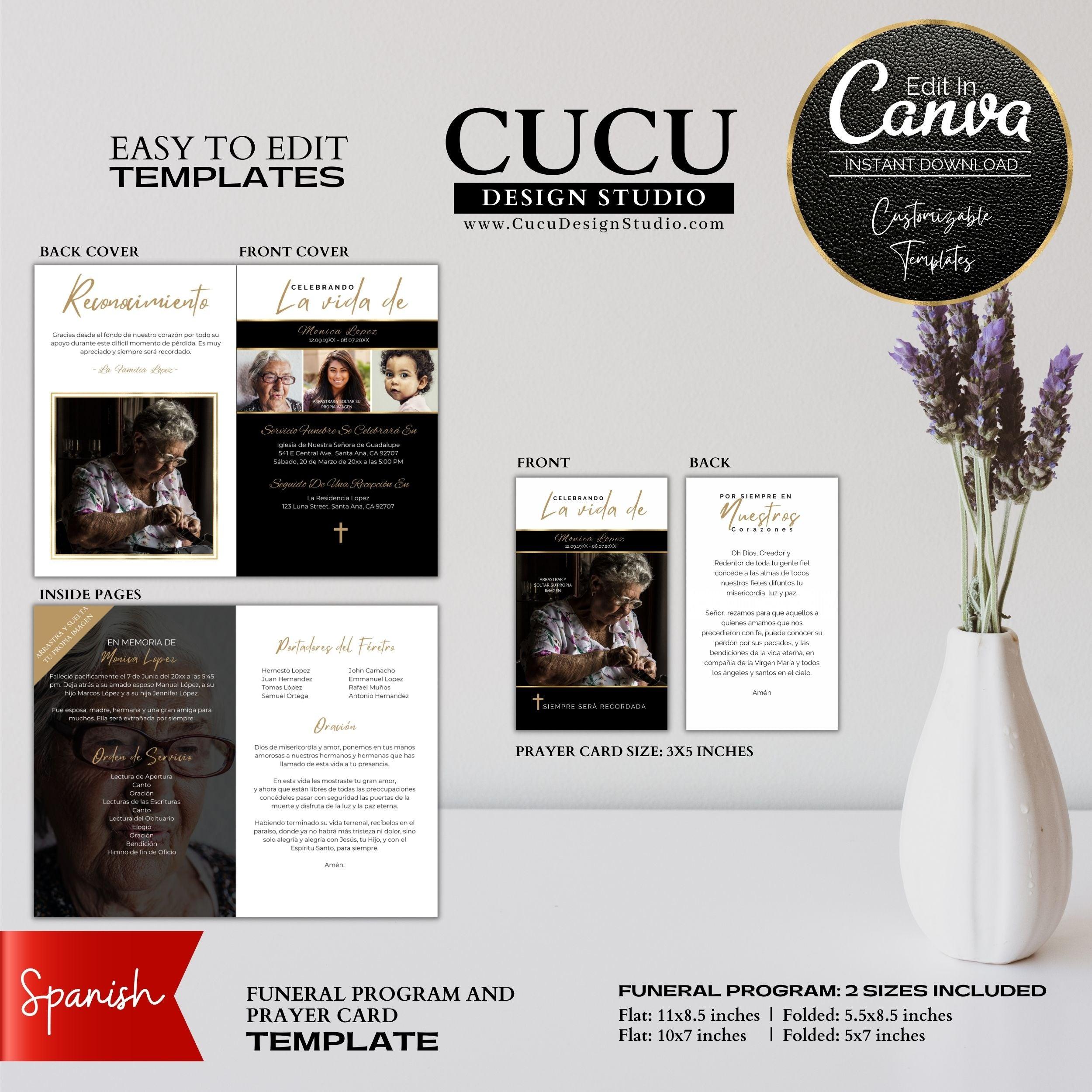 Spanish Editable Funeral Program and Prayer Card – Cucu Design Studio