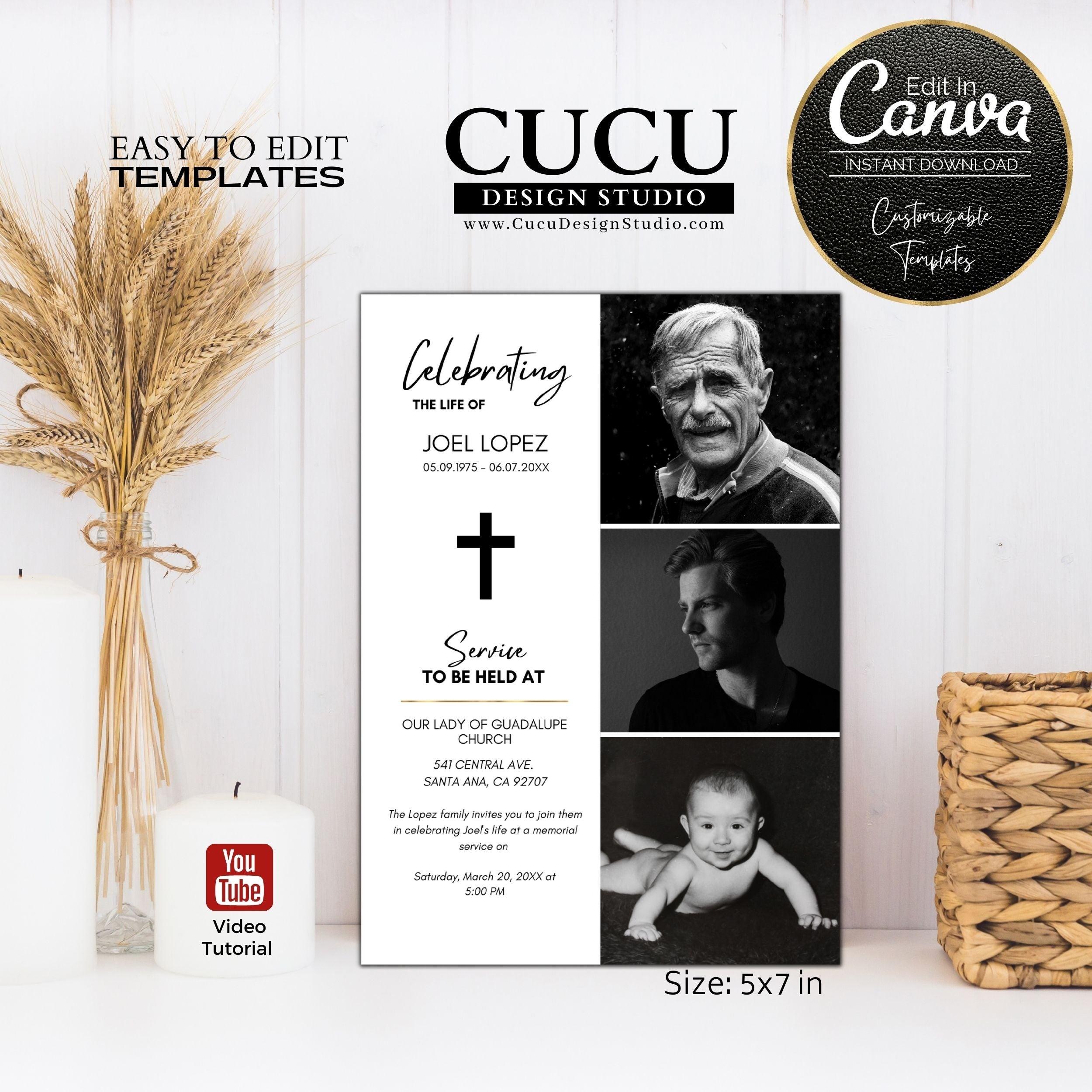 Funeral Announcement Card Template Black and White – Cucu Design Studio