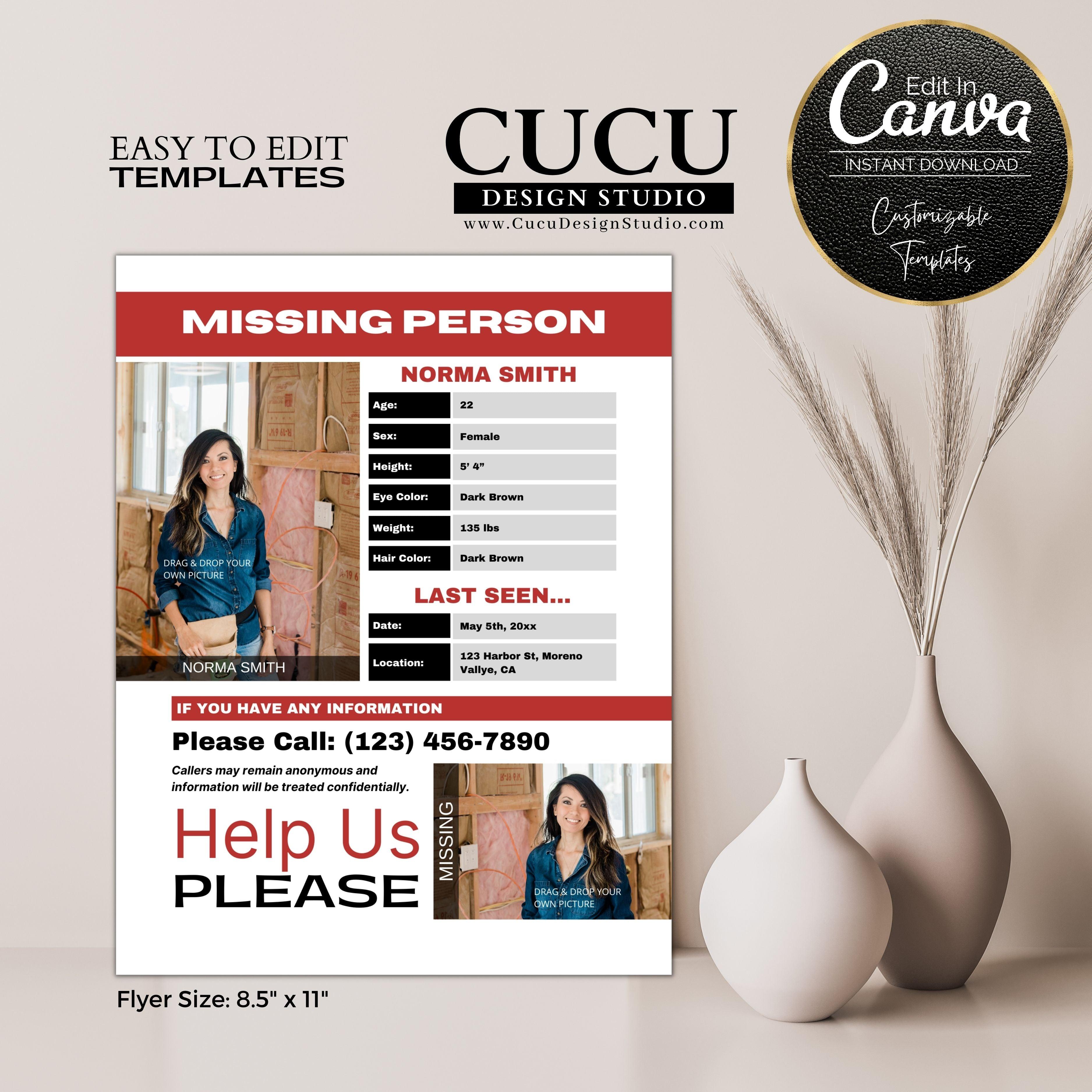 Missing Person Canva Template Flyer – Cucu Design Studio